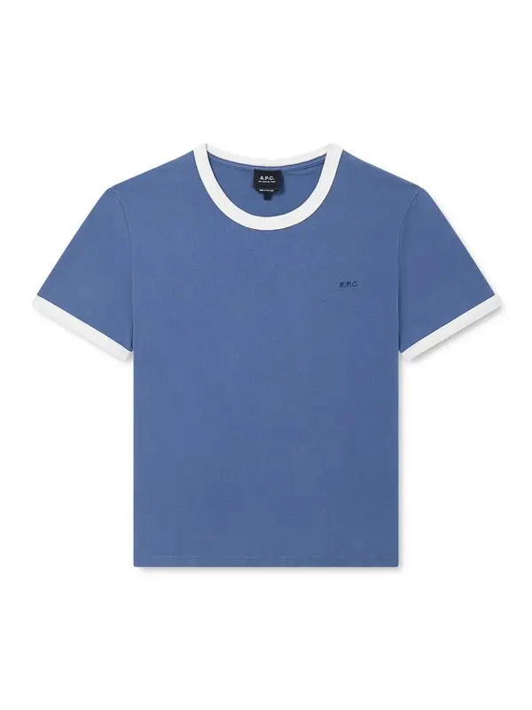 A.p.c. Logo-embroidered Cotton-jersey T-shirt - Blue
