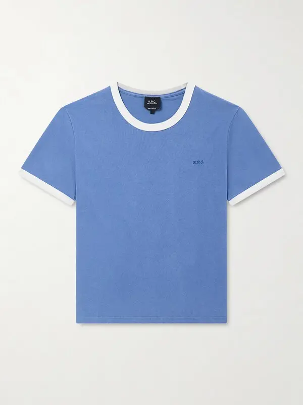 A.p.c. Logo-embroidered Cotton-jersey T-shirt - Blue