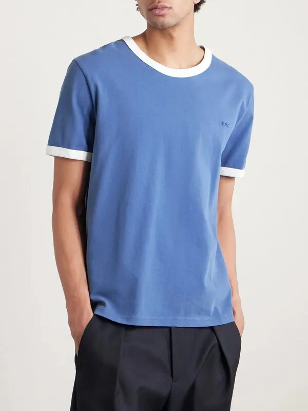 A.p.c. Logo-embroidered Cotton-jersey T-shirt - Blue