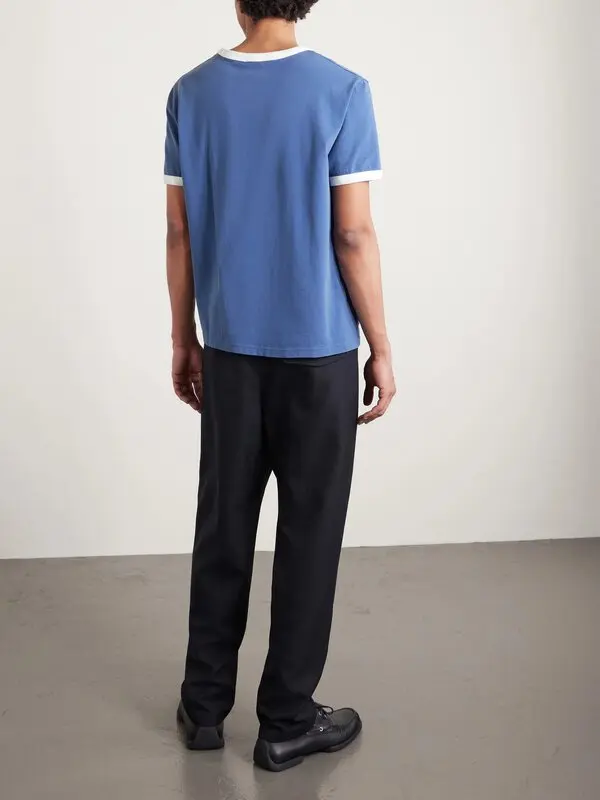 A.p.c. Logo-embroidered Cotton-jersey T-shirt - Blue