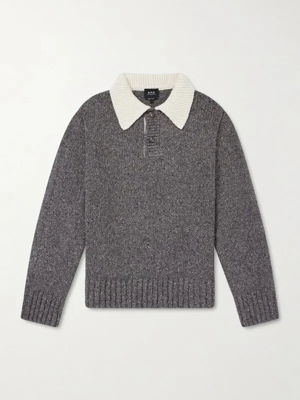 A.p.c. Flecked Wool Polo Sweater - Gray