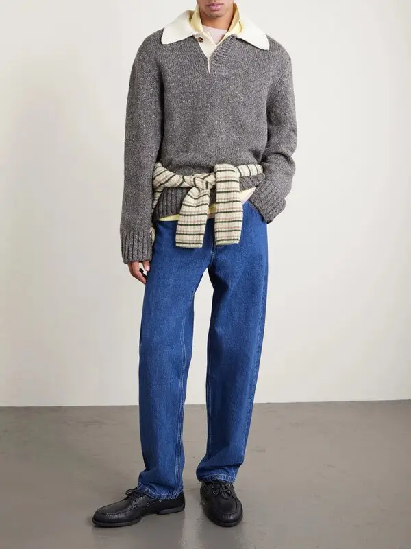 A.p.c. Flecked Wool Polo Sweater - Gray