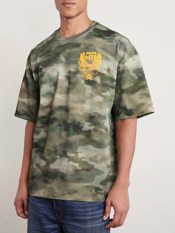 Amiri Eagle Camouflage And Logo-print Cotton-jersey T-shirt - Green