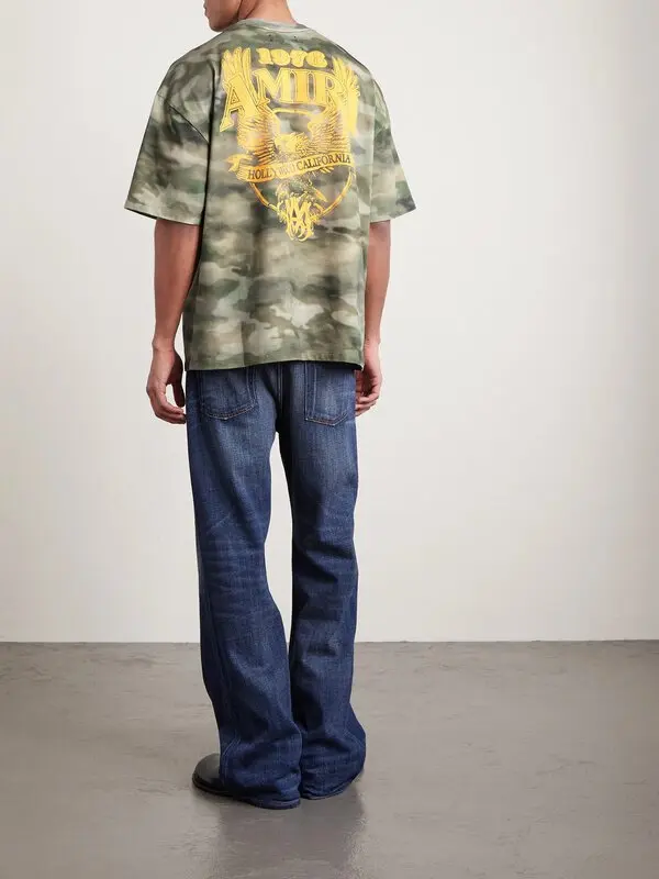 Amiri Eagle Camouflage And Logo-print Cotton-jersey T-shirt - Green