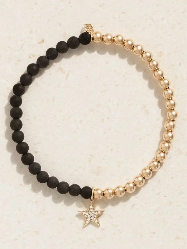 SYDNEY EVAN Star Charm Onyx And Diamond Bracelet - Gold