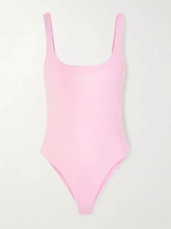 Versace Logo Appliquéd Swimsuit - Pink