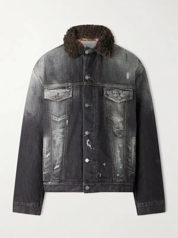 Acne Studios Robert Plush-trimmed Distressed Denim Jacket