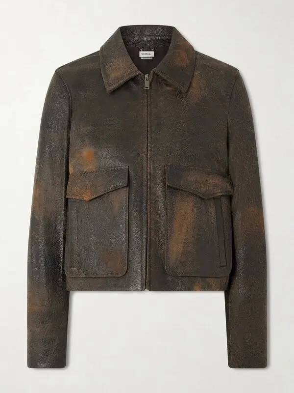 Simkhai Textured Leather Jacket - Brown