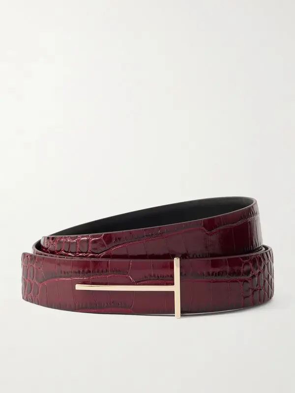 TOM FORD Croc-effect Leather Belt - Red