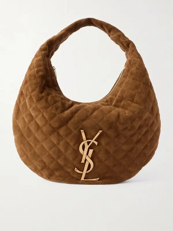 Saint Laurent Appliquéd Quilted Suede Shoulder Bag - Brown