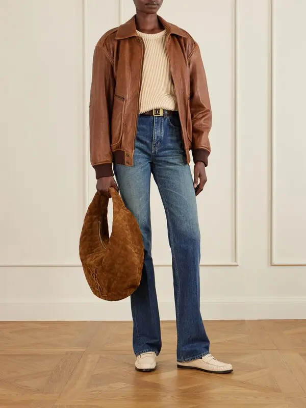 Saint Laurent Appliquéd Quilted Suede Shoulder Bag - Brown