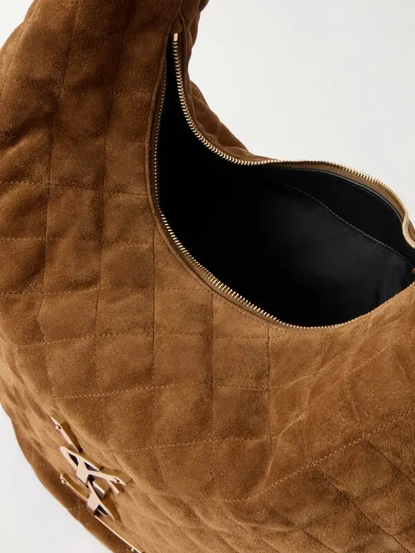 Saint Laurent Appliquéd Quilted Suede Shoulder Bag - Brown