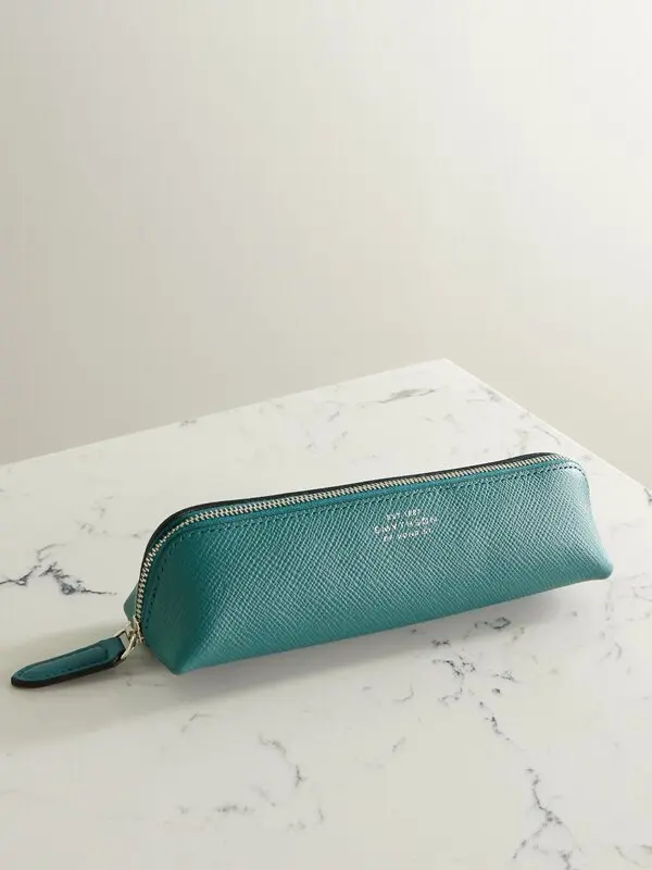 Smythson Panama Textured-leather Pencil Case - Blue
