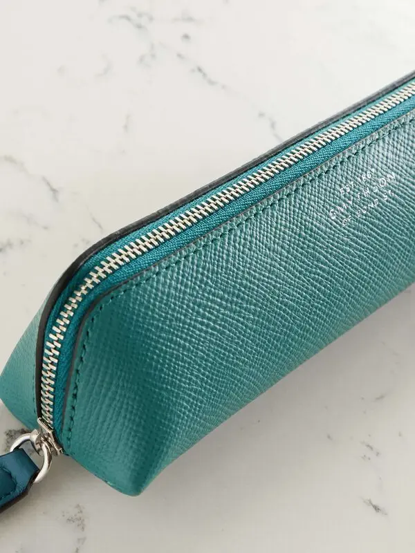 Smythson Panama Textured-leather Pencil Case - Petrol