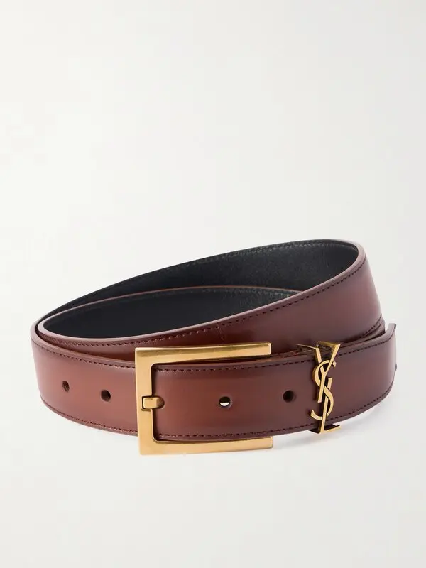 Saint Laurent Cassandre Embellished Leather Belt - Brown