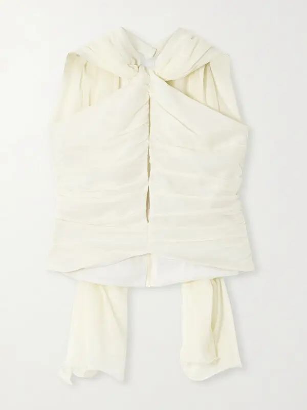 Posse Solene Scarf-detailed Ruched Chiffon Halterneck Top - Yellow