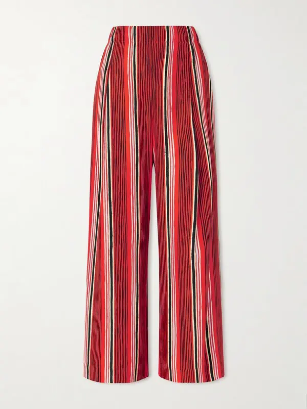 Proenza Schouler Amira Striped Silk-habotai Wide-leg Pants - Red