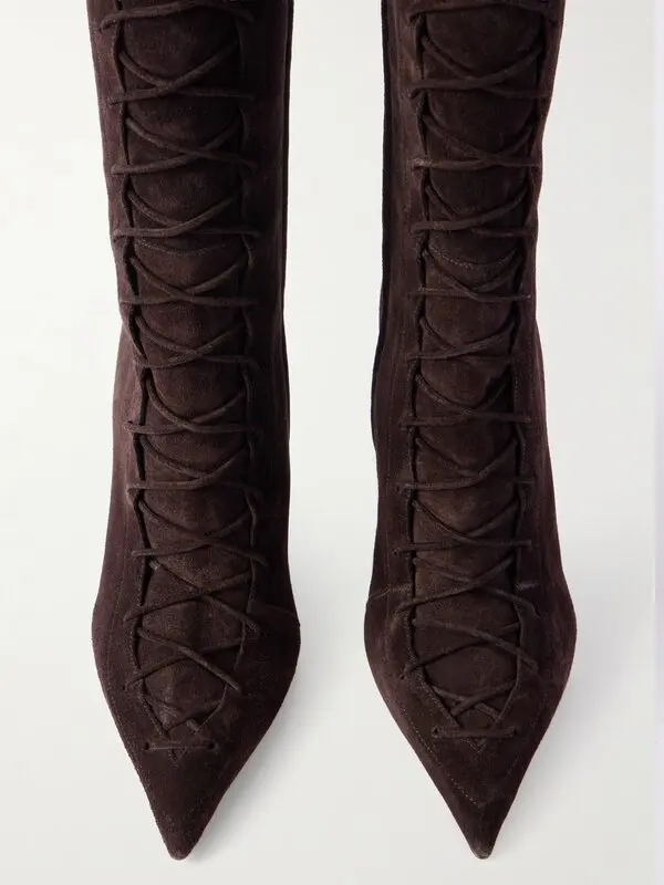 Paris Texas Nina Suede Lace-up Wedge Knee Boots - Brown