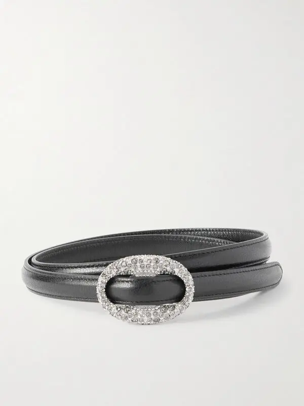 Saint Laurent Crystal-embellished Leather Belt - Black