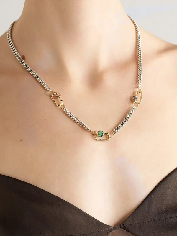 MARLA AARON Babylock Sterling 14-karat Gold, Emerald And Sapphire Necklace - Silver