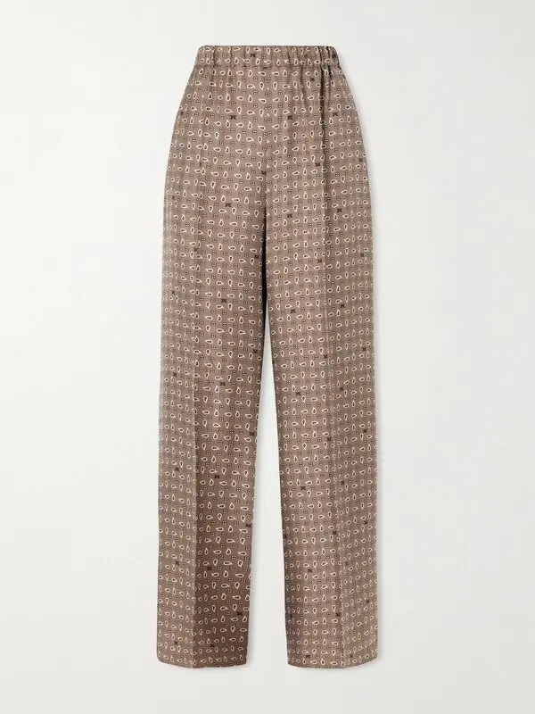 Max Mara Printed Silk-twill Wide-leg Pants