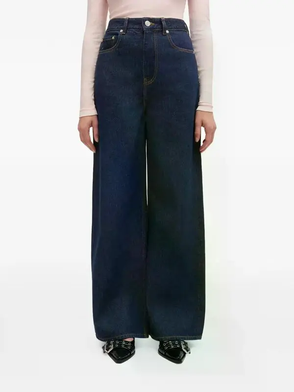 GANNI Lari Logo-patch Jeans - Blue