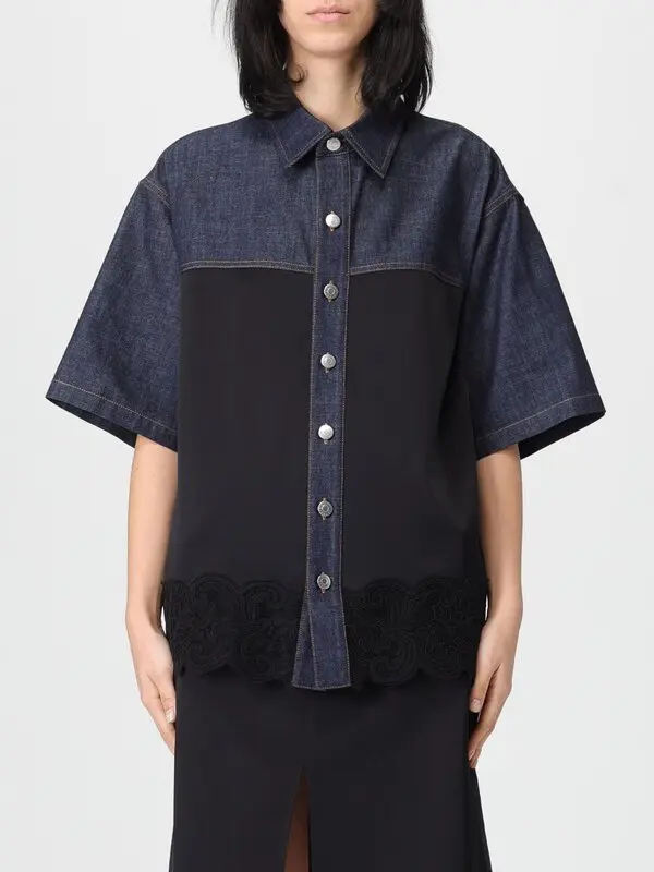 Stella McCartney Denim And Poplin Shirt With Lace Trim - Blue