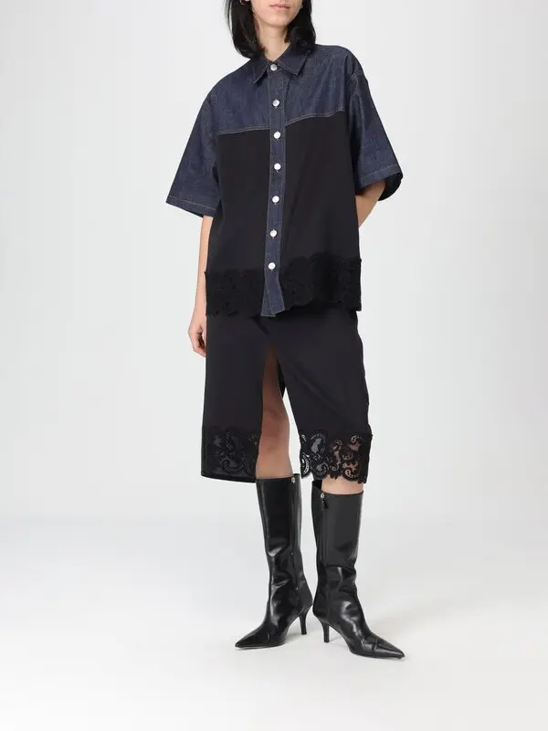 Stella McCartney Denim And Poplin Shirt With Lace Trim - Blue
