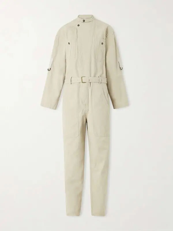 MARANT ETOILE Belted Cotton And Linen-blend Jumpsuit - Beige