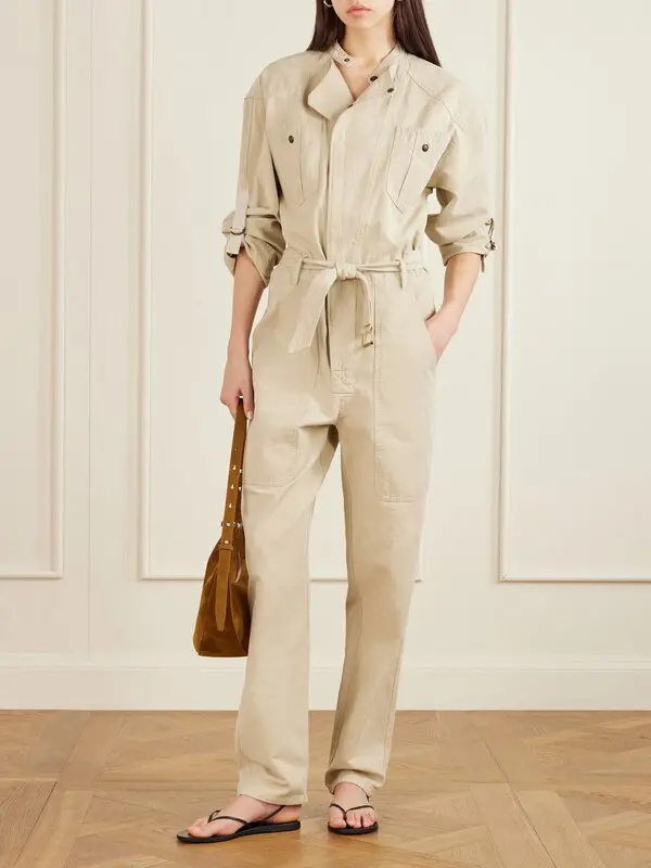 MARANT ETOILE Nessime Belted Cotton And Linen-blend Jumpsuit - Neutrals