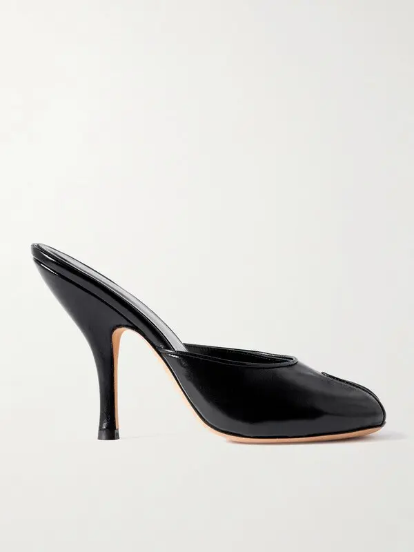 JUDE Date Cutout Leather Mules - Black
