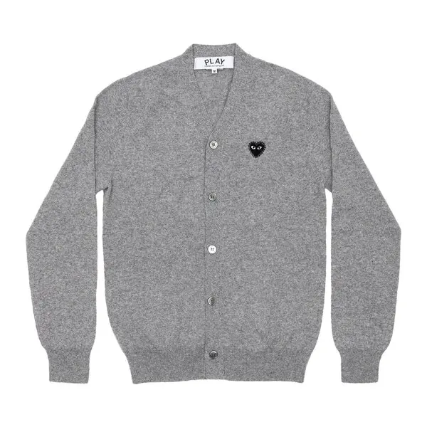 Play Comme Des Garcon Rhinestone Heart V-neck Cardigan - Grey