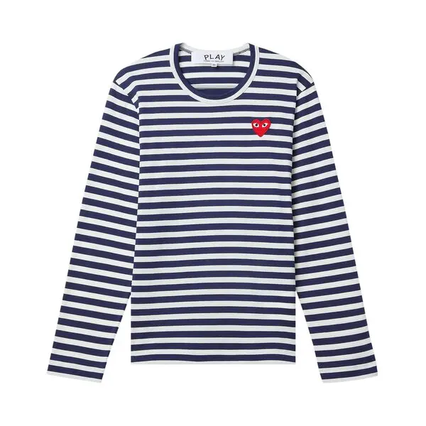 Play Comme Des Garcon Heart Emblem Striped T-shirt - Blue