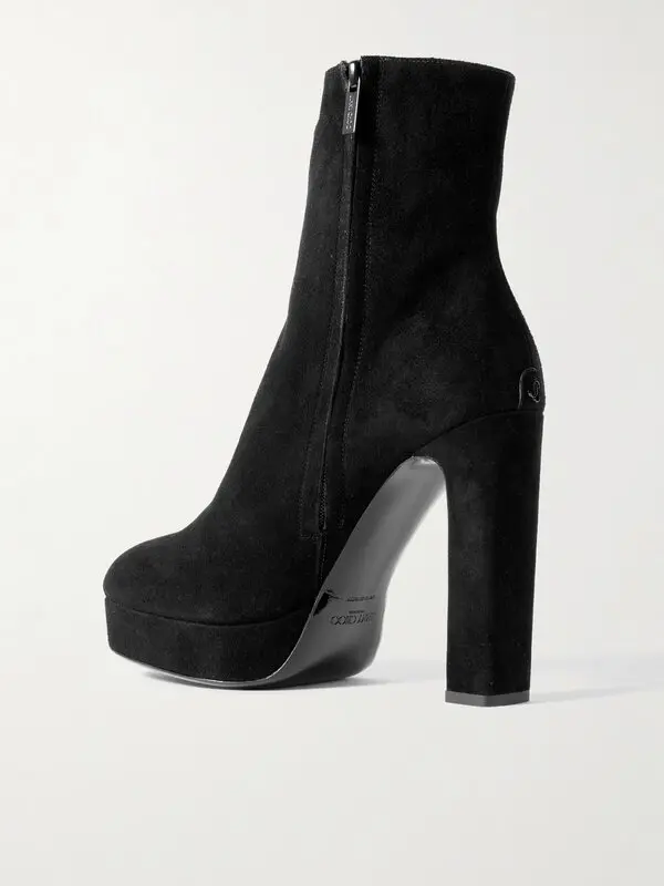 JIMMY CHOO Marene 120 Suede Platform Ankle Boots - Black