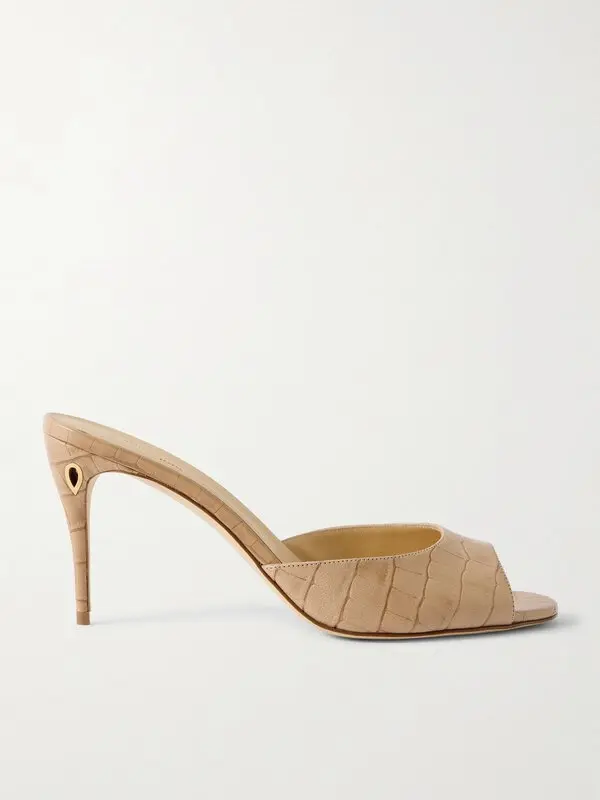 Jennifer Chamandi Guido 85 Croc-effect Leather Mules - Beige