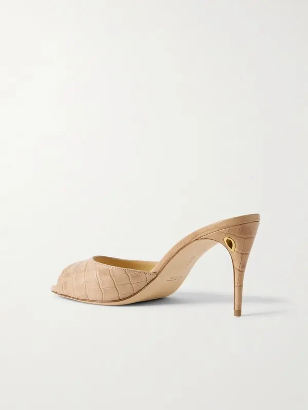 Jennifer Chamandi Guido 85 Croc-effect Leather Mules - Beige