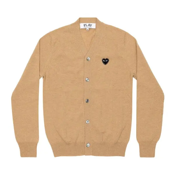 Play Comme Des Garcon Rhinestone Heart V-neck Cardigan - Cream