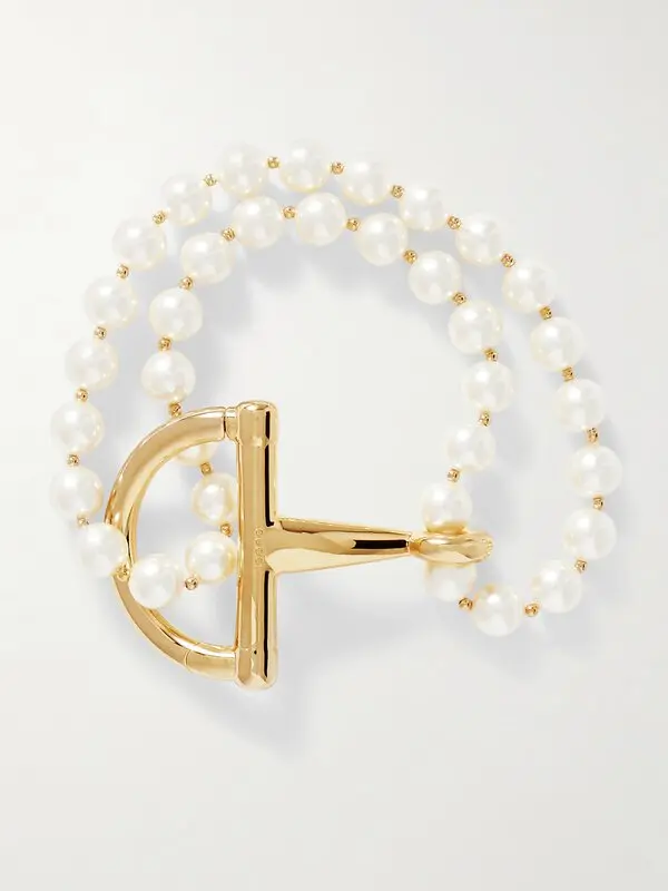 Gucci Tone And Faux Pearl Bracelet - Gold