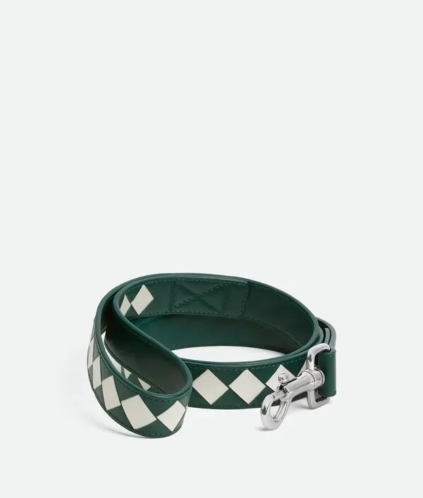 Bottega Veneta Medium Intrecciato Dog Leash - Emerald/white