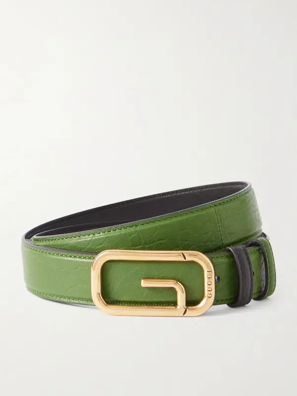 Gucci Reversible Textured-leather Belt - Green