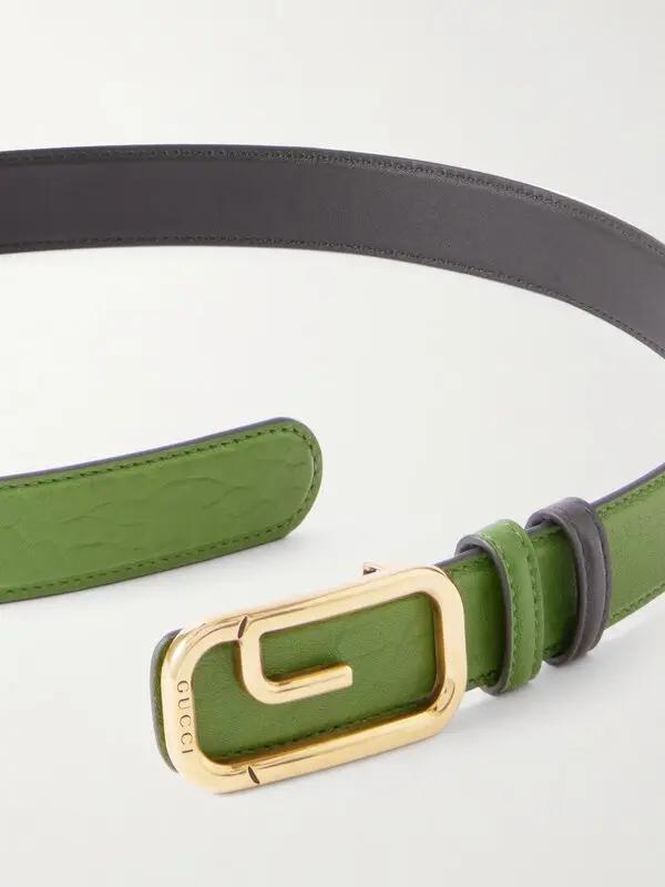 Gucci Reversible Textured-leather Belt - Green