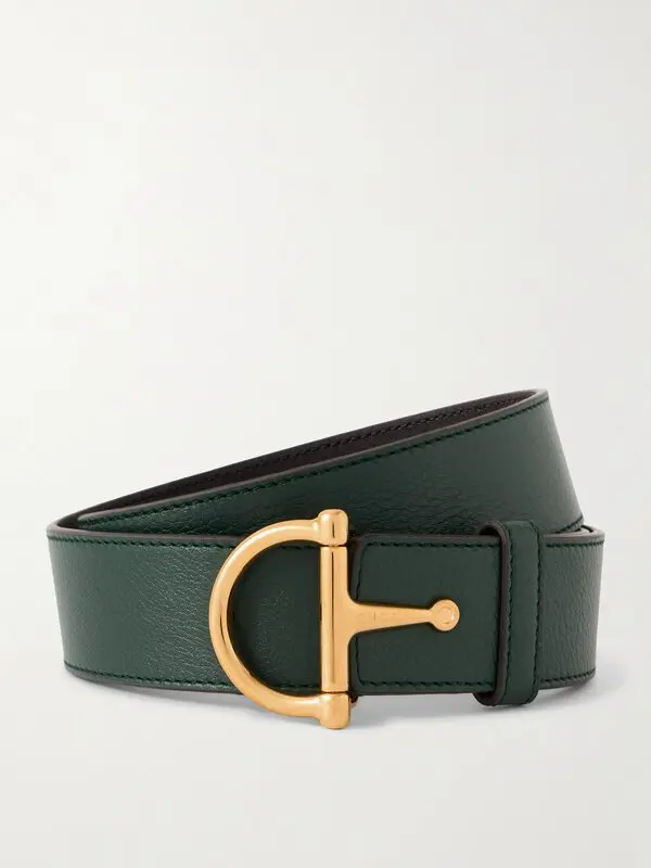 Gucci Horsebit Textured-leather Belt - Green