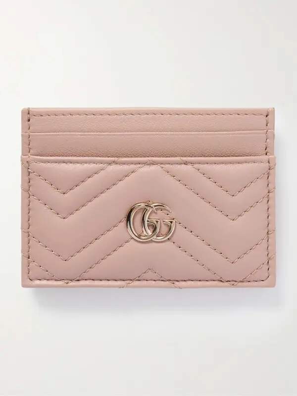 Gucci Gg Marmont Quilted Textured-leather Cardholder - Beige
