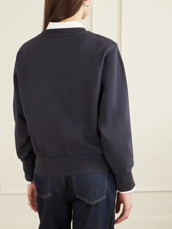 ANINE BING Harry Embroidered Cotton-jersey Sweatshirt - Black