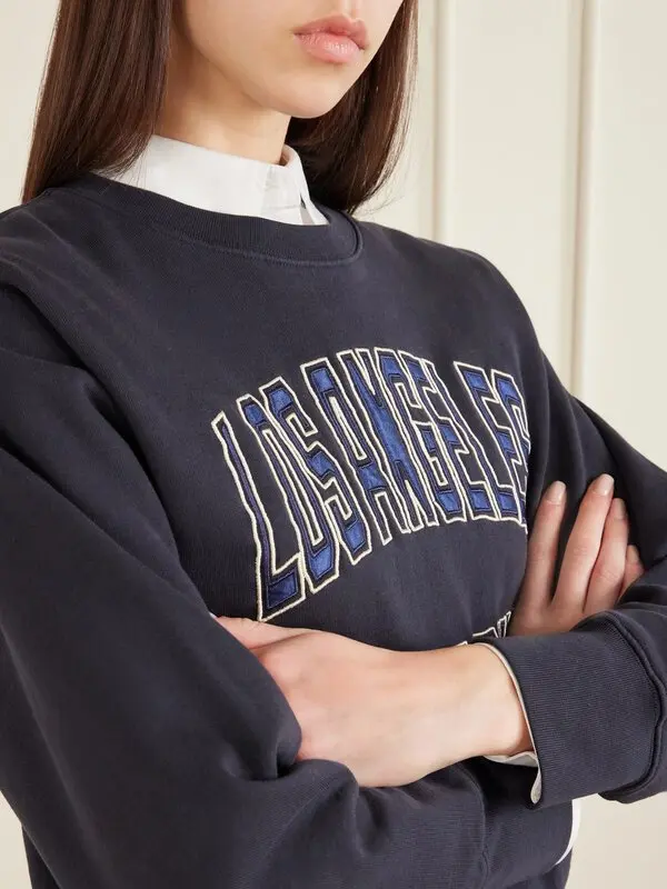 ANINE BING Harry Embroidered Cotton-jersey Sweatshirt - Black