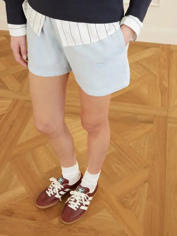 ANINE BING Kam Embroidered Cotton-jersey Shorts - Blue