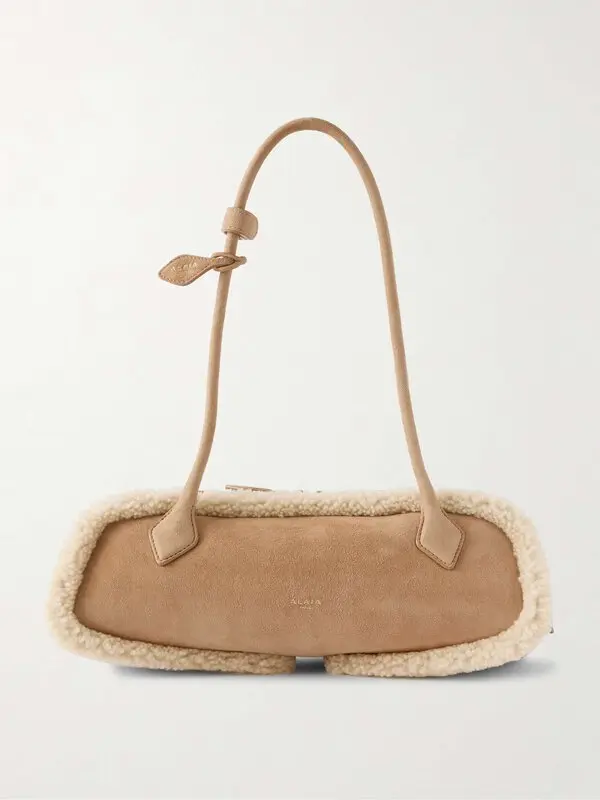 Alaïa Le Teckel Medium Shearling Shoulder Bag - Camel