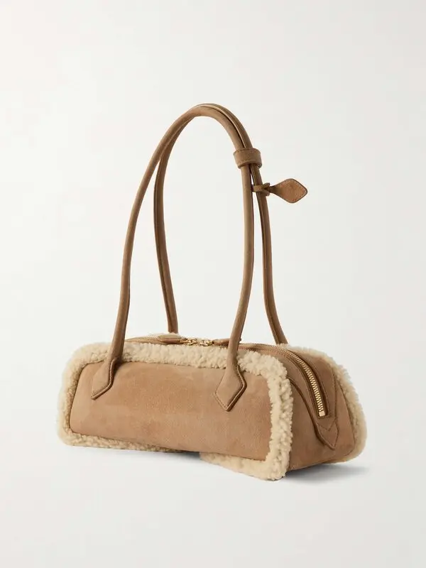 Alaïa Le Teckel Medium Shearling Shoulder Bag - Camel