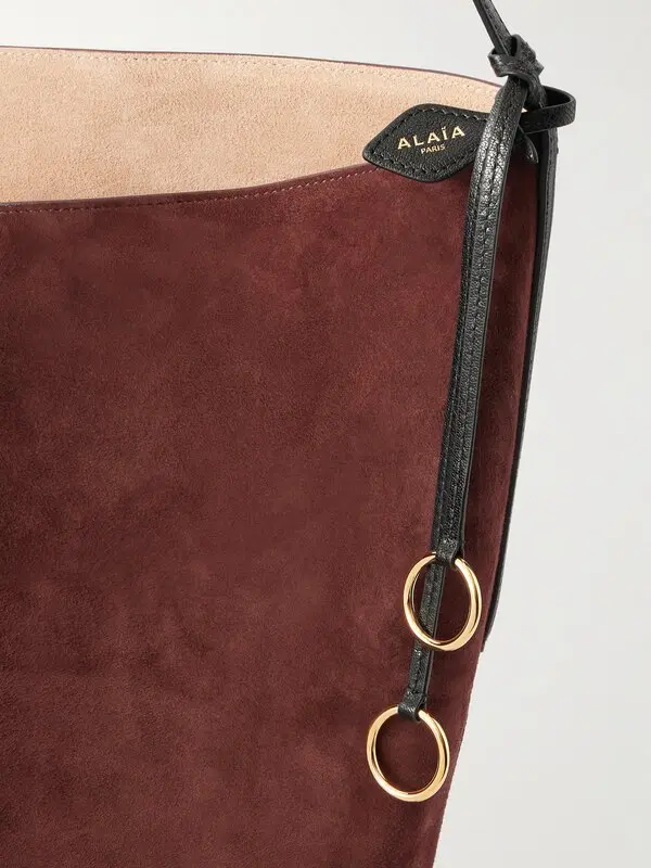Alaïa Hip Large Logo-detailed Leather-trimmed Suede Bucket Bag - Brown