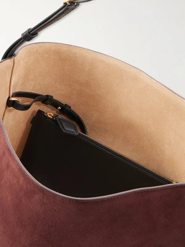 Alaïa Hip Large Logo-detailed Leather-trimmed Suede Bucket Bag - Brown